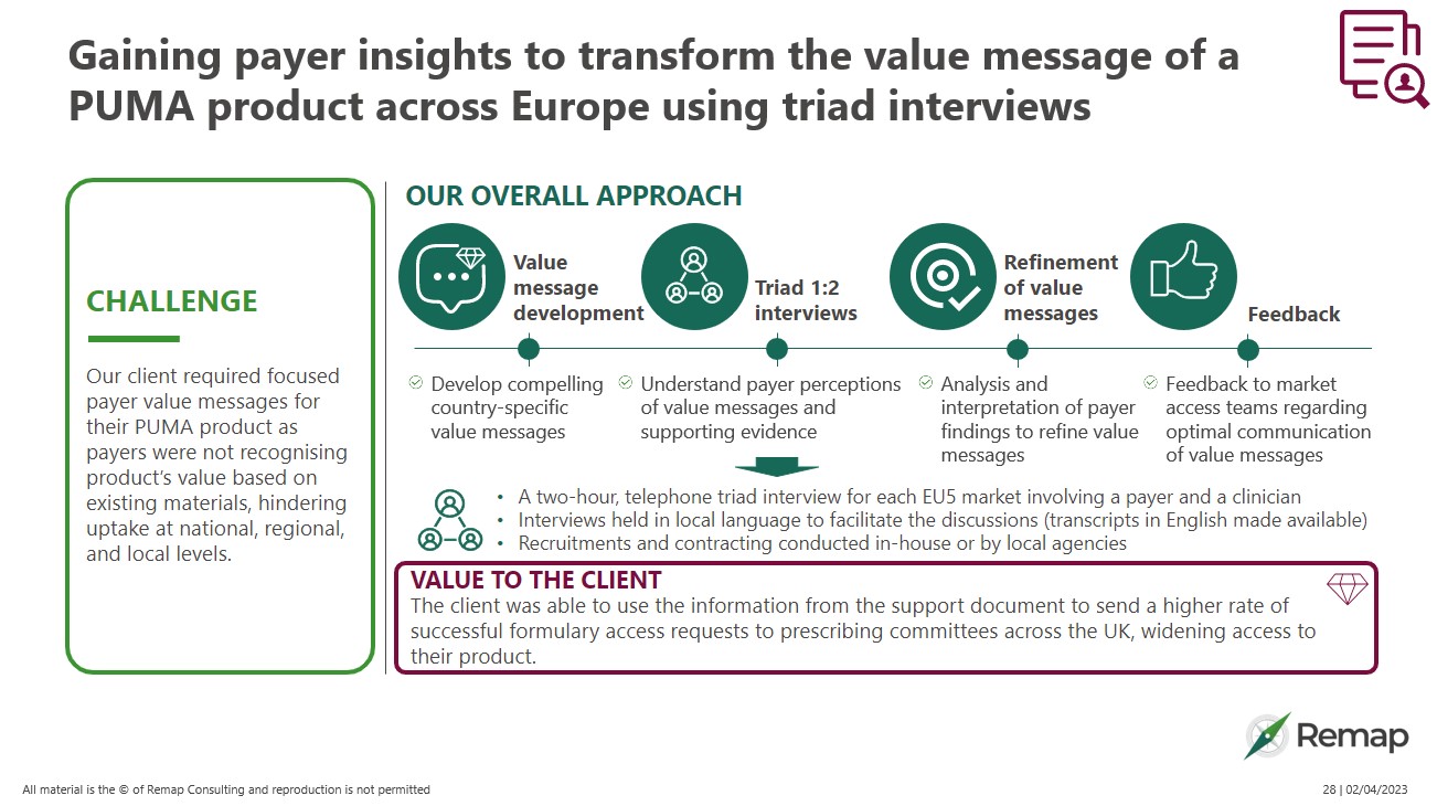 Gaining payer insights to transform the value message of a PUMA product ...